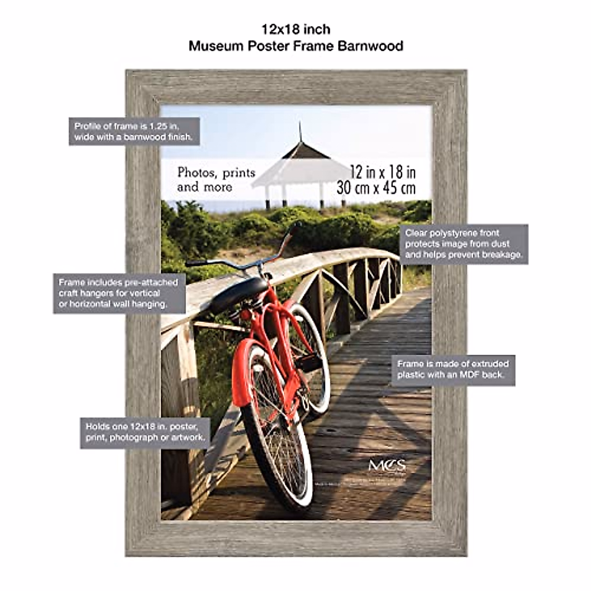 MCS Museum Poster Frame, Barnwood, 12 x 18 in, Single