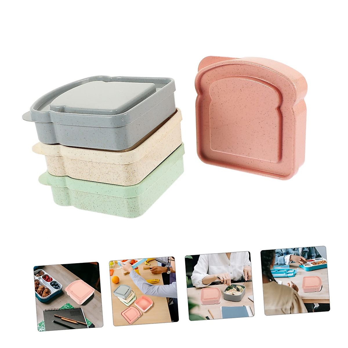 KICHOUSE 4pcs Portable Sandwich Containers Toast Shape Food Storage Holders for Camping Picnics and Meal Prep Bread Snacks and Fruits Sealing Box Kitchen Supplies