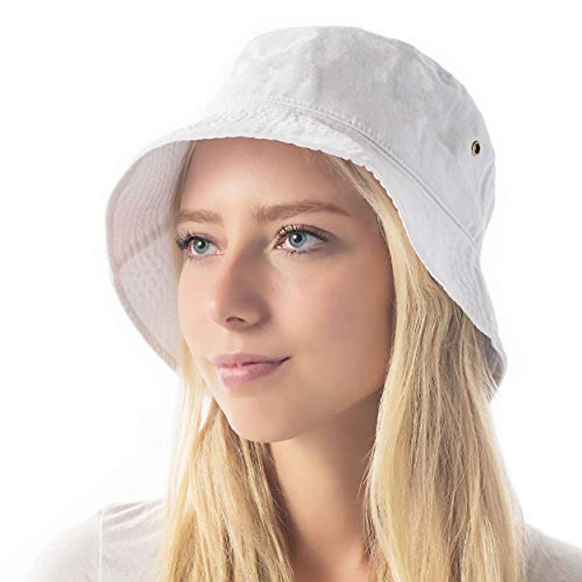 The Hat Depot 300N Unisex 100% Cotton Packable Summer Travel Bucket Sun Fishing Hat (S/M, White)