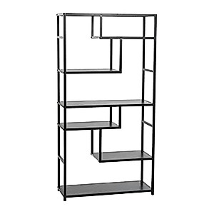 Household Essentials Black Oak Geometric Tall Open Book Shelf | Mid Century Modern Shelves