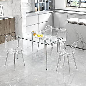 Yoluckea Crystal Clear Dining Chairs Set of 4, Modern Plastic Shell Kitchen Chairs Accent Ghost Chairs with Metal Legs for Kitchen, Dining, Living, Guest, Bed Room (Silver Frame)