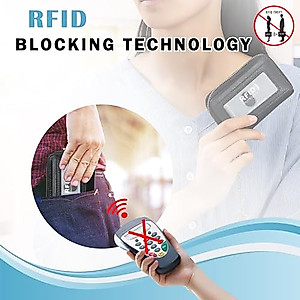 imeetu RFID Credit Card Wallet, Genuine Leather Zipper Card Case Holder with Removable Keychain(Black)