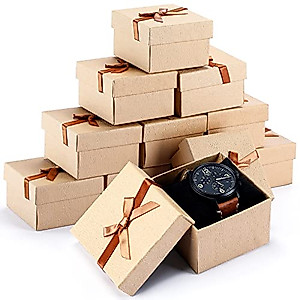 12 Pieces Small Gift Boxes 3.5 Inch Necklace Earring Ring Box Bow Cardboard Jewelry Box Watch Box with Velvet Insert Lids for Keychain