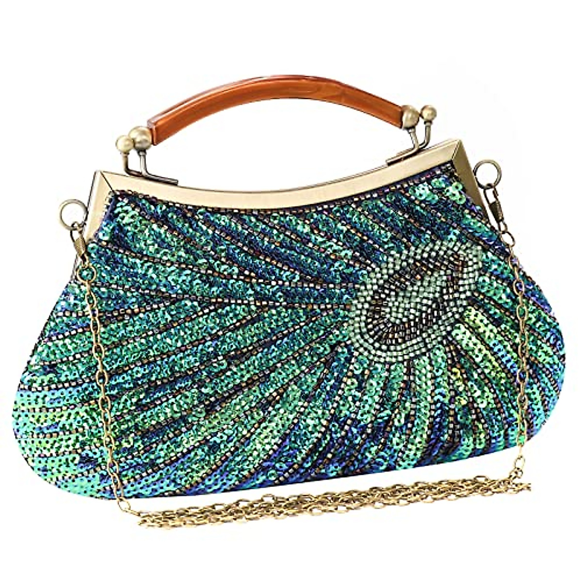GUOZI Women's Vintage Beaded Sequin Peacock Clutch Purse Handmade Crossbody Evening Bag Handbag For Wedding Party Prom