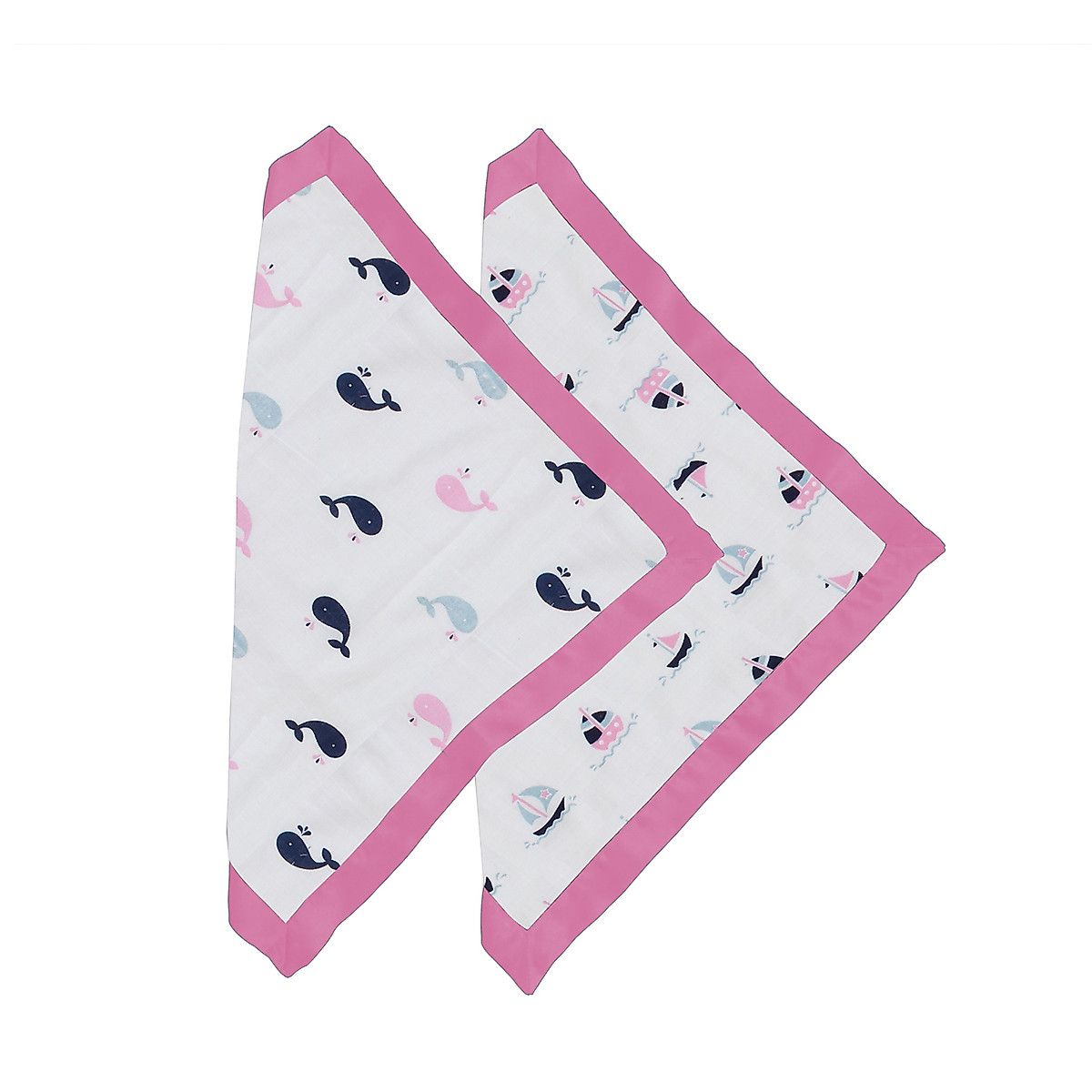 Bacati - Little Sailor Muslin 2 Pc Security Blankets (Boats/Whales - Pink/Navy)