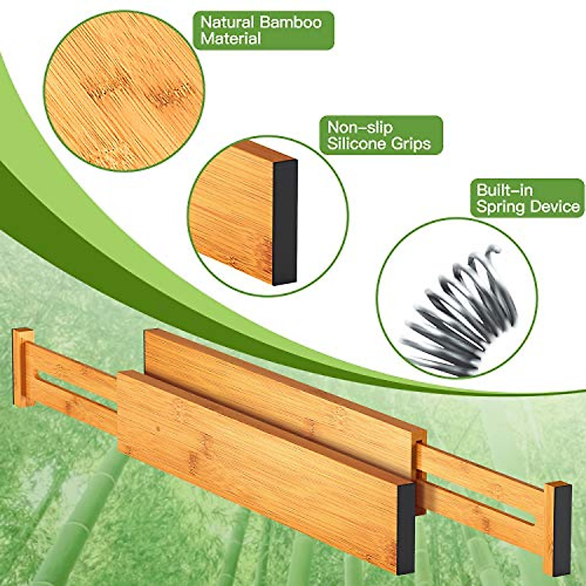 Pipishell Bamboo Drawer Dividers Organizers Adjustable Expandable Wooden Separators Organization for Kitchen Bedroom Bathroom Dresser 4 Pack (12.5-15.8 inch)