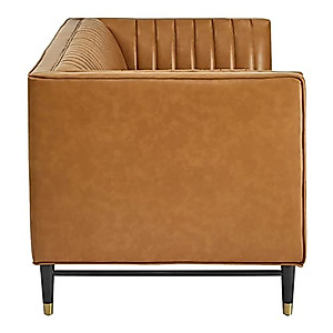 Modway Devote Channel Tufted Vegan Leather, Loveseat, Tan