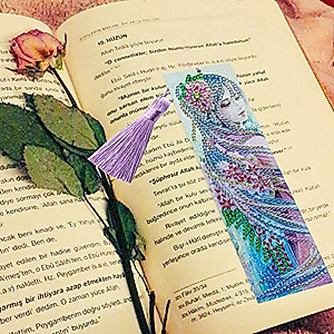 F-ber 5D Diamond Painting Bookmarks Creative Leather Tassel Bookmark DIY Beaded Bookmarks Adults DIY Bookmarks Rhinestone Mosaic Gift for Kids Adults Arts Craft Gifts (Women Sets)