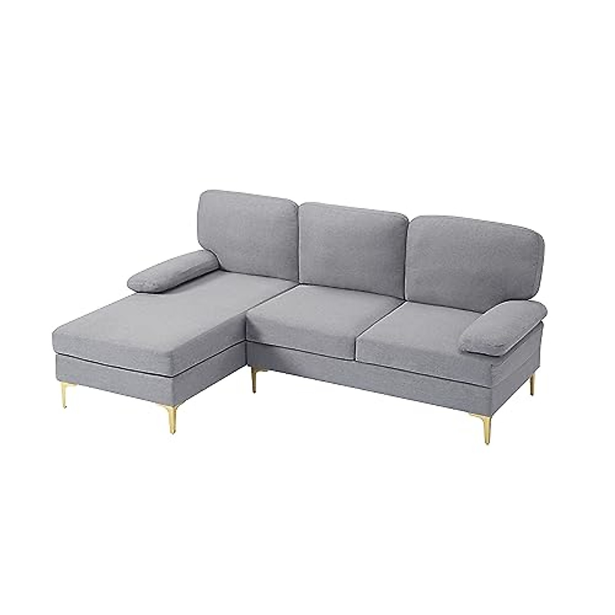 Verfur L-Shaped Sectional Extra Wide Chaise, Fabric Upholstery 3 Seater Corner Living Room Office, Sturdy Wooden Frame Soft Sofa & Couches with Metal Legs, Light Gray 79.5" w/Pillow Top Armrest