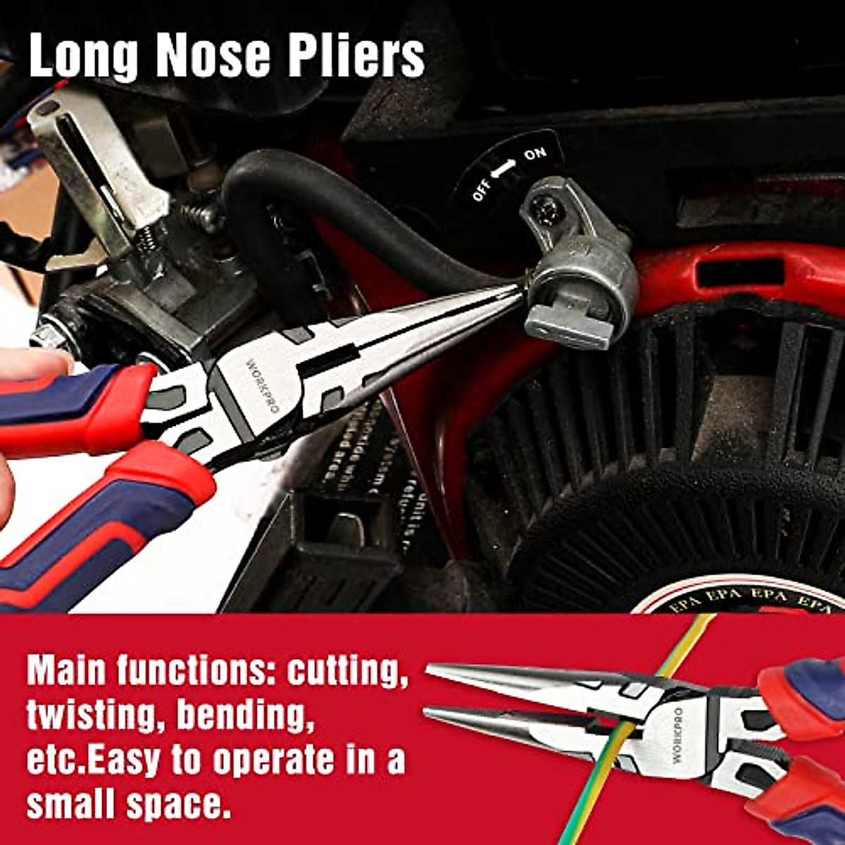 WORKPRO 4-Piece Pliers Set, Premium CR-V Construction Pliers Tool Sets Including Long Nose, Diagonal Cutting, Groove Joint and Slip Joint Pliers（Red）