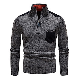 Sweaters for men Winter Fashion 1/4 Zipper Turtleneck Long Sleeve Pullover Sweater Casual Slim Pocket Sweater Tops Green Sweatshirt Fall Clothes for Men (Dark Gray,X-Large)