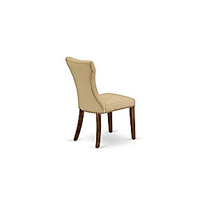 East West Furniture DMGA3-AWA-03 3 Piece Dinette Set for Small Spaces Contains a Round Dining Table with Dropleaf and 2 Brown Linen Fabric Parsons Dining Chairs, 42x42 Inch, Walnut
