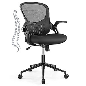 JHK Home Office Desk Chair – Ergonomic Office Chair with Lumbar Support and Flip-up Armrest, Height Adjustable Mesh Computer Chair, Swivel Task Chair, Conference Room, Black