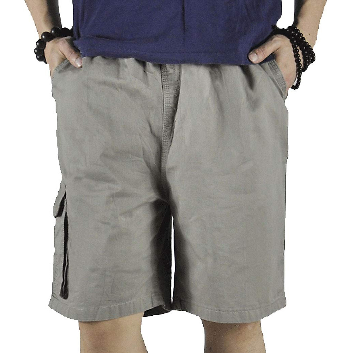 XinnanDe Mens Cotton Loose Twill Drawstring Relaxed Fit Cargo Short with Full Elastic Waist Beige 44