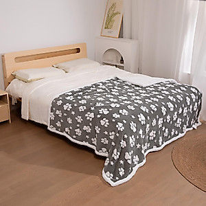 Yaning Waterproof Blanket for Dog Cat or Adult, Cute 3D Textured Paw Dog Blanket for Bed Couch Sofa, Soft Liquid Pee Proof Pet Blanket for Furniture Protector, 60"x80", Grey