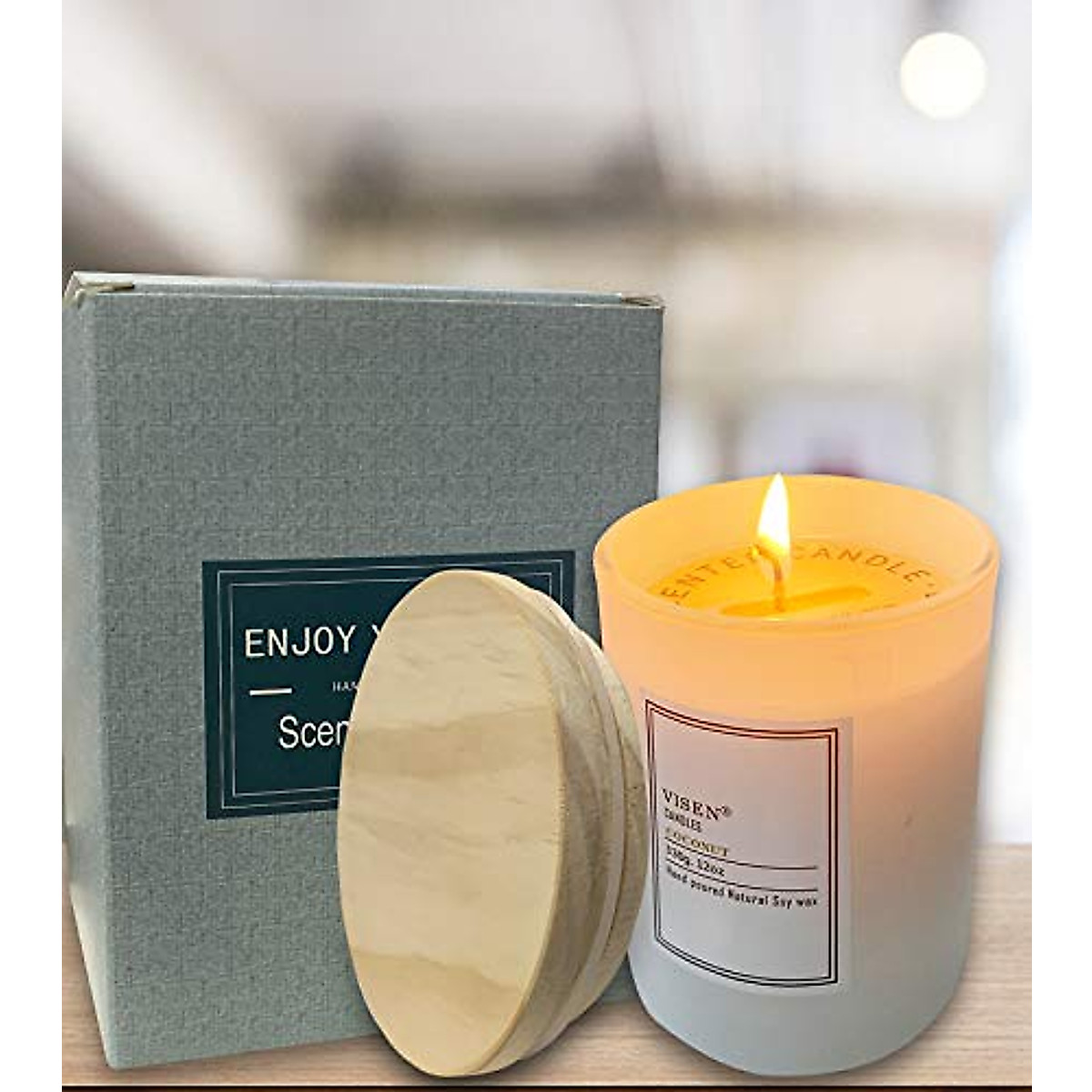 Soy Scented Candles, Natural Organic Candles for Home Scented with Thick Frosted Glass and Bamboo Wood Lid, 12 Oz/50 Hour Long-Lasting, Highly Scented Candle for Fall Decor Great Gifts(Jasmine)