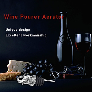 Stainless Steel Elephant Wine Pourer - wine aerators pourer for Robust Red and White Wine - Pour Amore Bottle Pourer/Stopper & Wine Air Diffuser (Silver elephant)