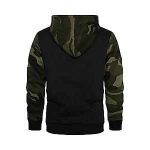 AOTORR Men's Pullover Camouflage Fleece Hoodies Long Sleeve Contrast Color Military Sweatshirt with Pocket Black XXL