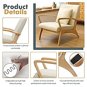 CDCASA Mid-Century Modern Accent Chair with Cushion, 28.3'' Long Armrest Chairs Upholstered Linen Fabric Wood Frame Armchair for Living Room,Bedroom,Reading,Balcony, Set of 1