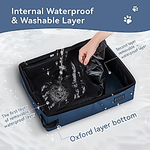 PETSFIT Travel Litter Box for Cats - Removable 2-Layer Leak-Proof Lining, Scratch-Resistant Fabric with Sturdy Support Frame, Cat Collapsible & Travel Litter Box Blue