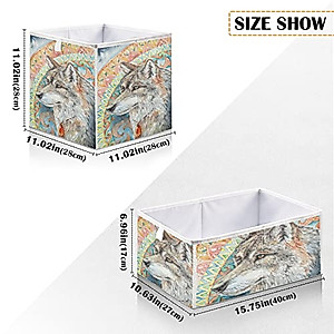 DOMIKING Wolf Mandala Branches Storage Bins for Gifts Foldable Cuboid Storage Basket with Sturdy Handle Large Baskets Organization for Closet Shelves Bedroom