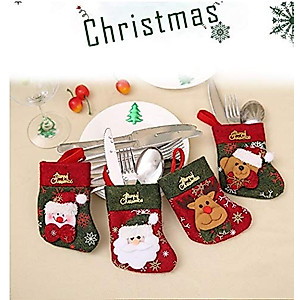 4 Pack of Christmas Cutlery Set, Snowman Santa Moose Knife and Fork Bag Cover Flatware Silverware Holders Xmas New Year Party Table Decoration Ornaments Socks
