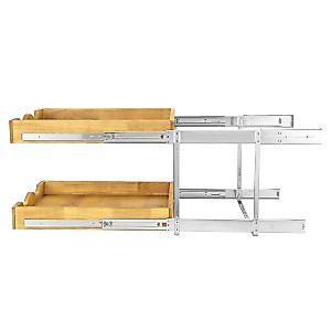 DINDON 2 Tier Pull Out Cabinet Organizer (11" W x 21" D) Double Tier Slide Out Wood Drawer Under Cabinet Storage And Organization