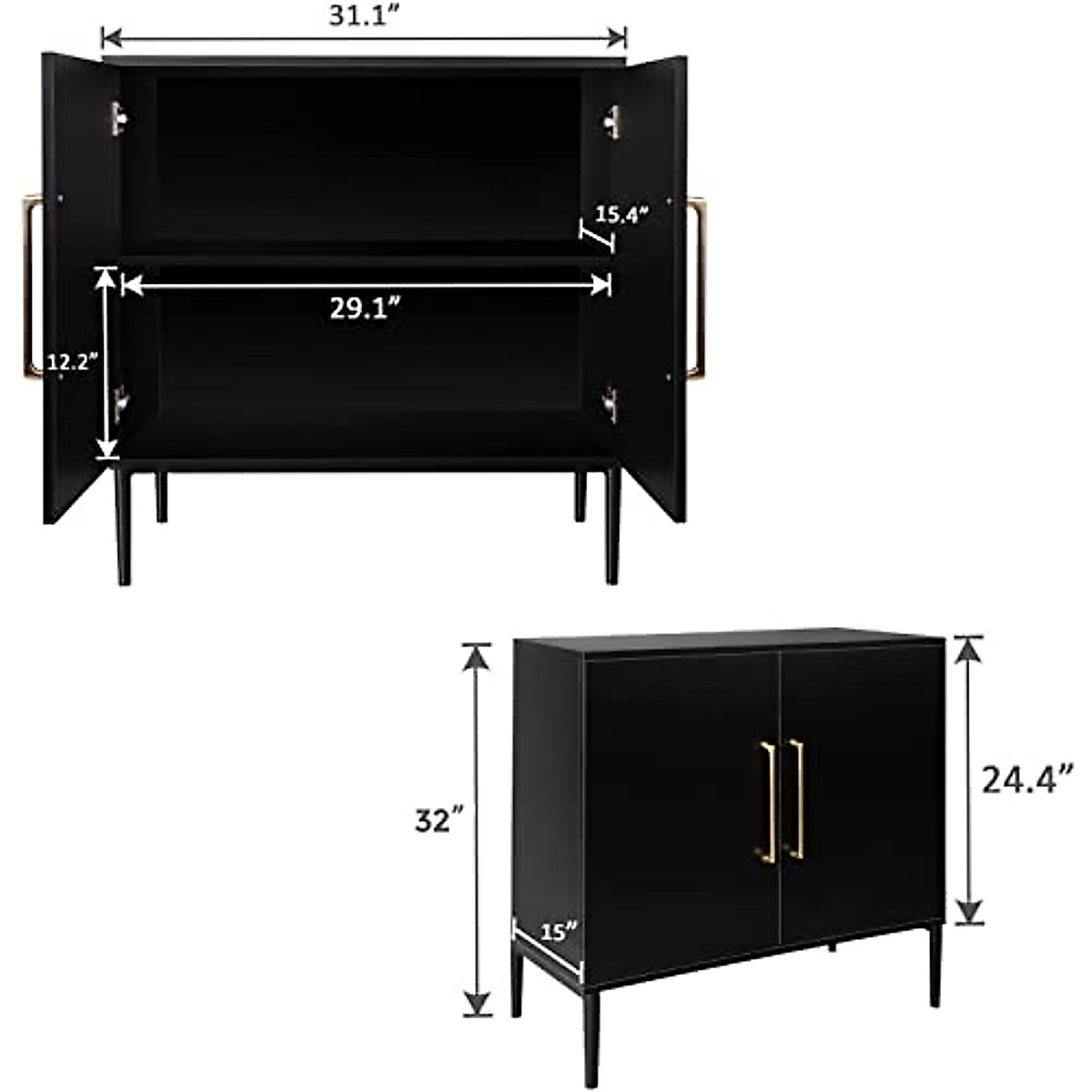 REHOOPEX Set of 2 Black Accent Cabinet- Kitchen Storage Cabinet with Doors, Free Standing Cabinet Wood buffets & Sideboards 2PC