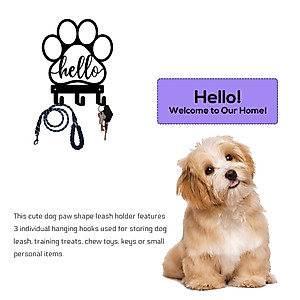 Dog Leash Holder for Wall, Leash Holder Wall Mount,Dog Stuff Storage Organizer, Wall Mount with Hello - Dog Leash, Dog Stuff, Key, Organizer Wall for Entryway,Dog Paw Shape Leash Hook Black