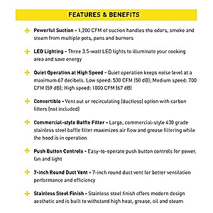 THOR Kitchen Professional Under-Cabinet 48-Inch Range Hood, Ducted/Ductless Convertible in Stainless Steel - Model TRH4806