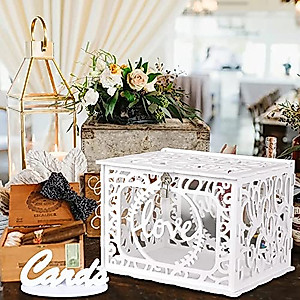 OurWarm DIY White Wedding Card Box with Lock and String Lights, PVC Hollow Card Box Graduation Card Box Perfect for Wedding Reception Anniversary, Baby Showers, Birthdays, Bridal or Baby Showers