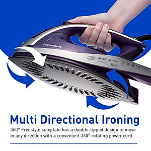 Panasonic Dry and Steam Iron with Alumite Soleplate, Fabric Temperature Dial and Safety Auto Shut Off – 1700 Watt Multi Directional Iron – NI-W950A, Purple
