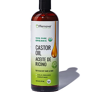 Offernova Castor Oil 16 OZ- Aceite de Ricino - Cold Pressed 100% Pure, Certified Organic, Hexane Free for Eyelashes, Eyebrows, Frizzy, Hair Growth Women and Men, Beard Growth