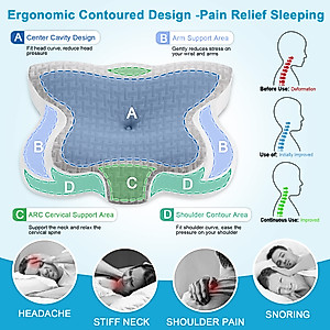 Elviros Cervical Memory Foam Neck Pillow for Pain Relief, Adjustable Orthopedic Support Pillows for Sleeping, Ergonomic Bed Pillow for Side, Back, Stomach Sleepers, Queen Size, Grey