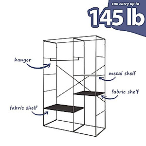 Ambesonne Tiger Portable Fabric Wardrobe, Angry Ready to Attack Beast with Sharp Fangs Jungle Animal Detailed Face of Hunter, Clothing Organizer and Storage Closet with Shelves, 42.5", Orange Black