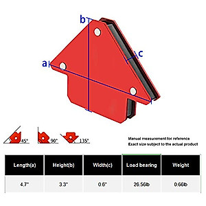 4.7" Welding Magnetic Holder and Positioner, 25lbs Strong Hold, 2 Pack Welding Magnet in Welding Soldering, 45/90/135 Degrees Corner Magnet, Metal Working Tools and Equipment