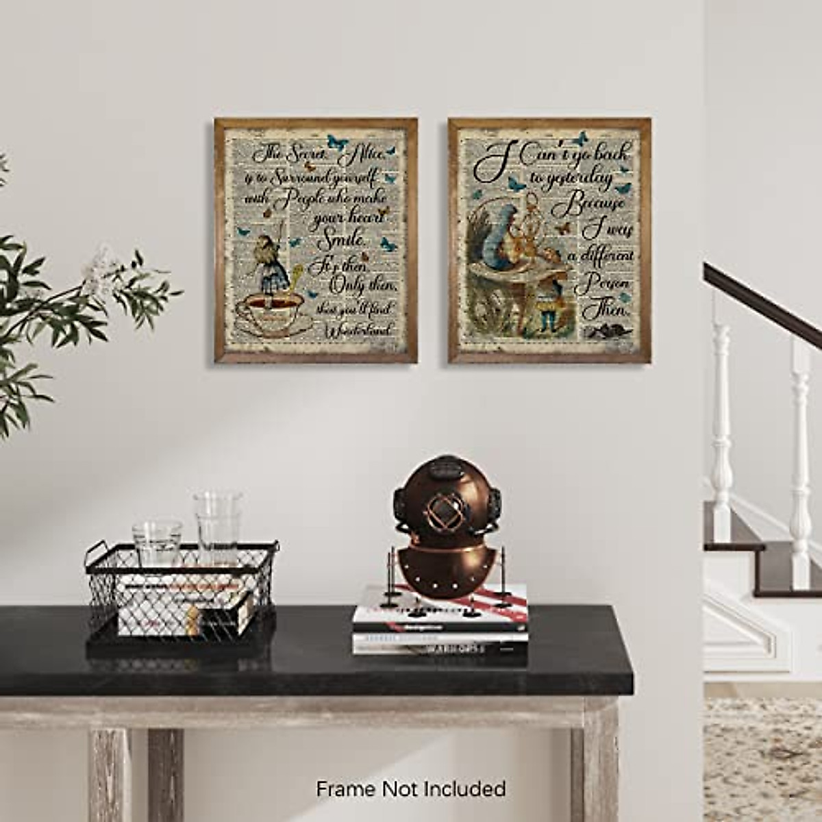 Alice in Wonderland Wall Art Decor - Alice Inspirational Saying Quotes Poster Print Room Decor, The Secret, Alice Fans Gift, Can't Go Back, Self Affirmation Gift for Women Girl Cheshire Cat Mad Hatter