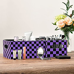 Checkerboard Black Purple Plaid Storage Basket Felt Storage Bin Collapsible Felt Storage Convenient Box Organizer for Clothes Towels Magazine