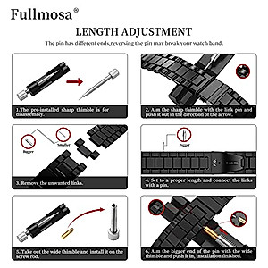 Fullmosa 16mm Stainless Steel Watch band, Quick Release Link Watch Strap Bracelet Replacement Wristband for Men Women, Black