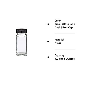 Pride Of India Small Clear Glass Spice Jars w/Dual Sifter Cap | Food Grade BPA Free USA Made | 4 Fluid Ounce Capacity
