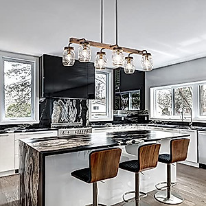 Mason Jar Chandelier, 6-Light Kitchen Island Lighting, 27.5" Farmhouse Chandelier for Dining Room with Glass Shades