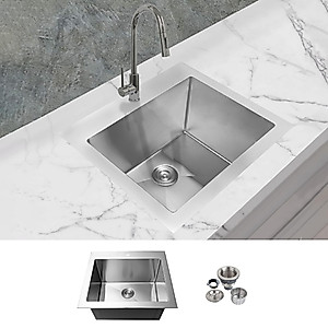 KABCO KLA01SS 25 Inch Wide 12 Inch Deep Commercial Sink 18 Gauge Undermount or Topmount Drop In Single Bowl Stainless Steel Laundry Utility Sink with Kitchen Sink Strainer 25x22x12 Inch