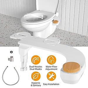 Non-Electric Dual Nozzle Cold Water Bidet Toilet Seat Attachment White