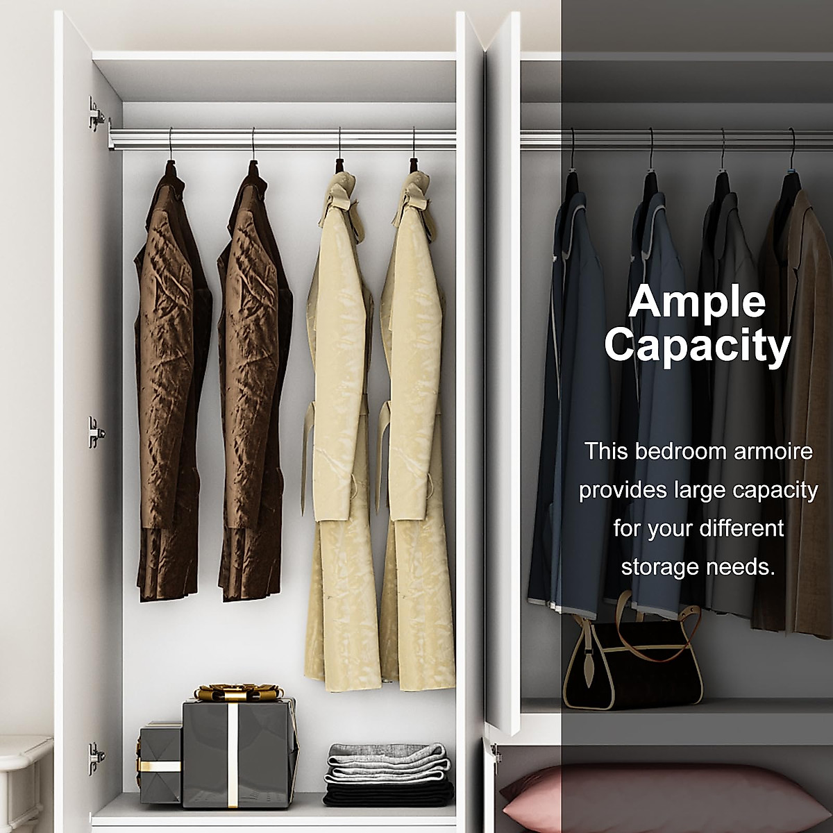 Jiaoun 78.74" 4-Door Armoire Wardrobe Closet, with Drawers and Shelves,Armoires and Wardrobes with Hanging Rod, Wooden Wardrobe Closet（White） 63" L x 20.39" W x 78.74" H