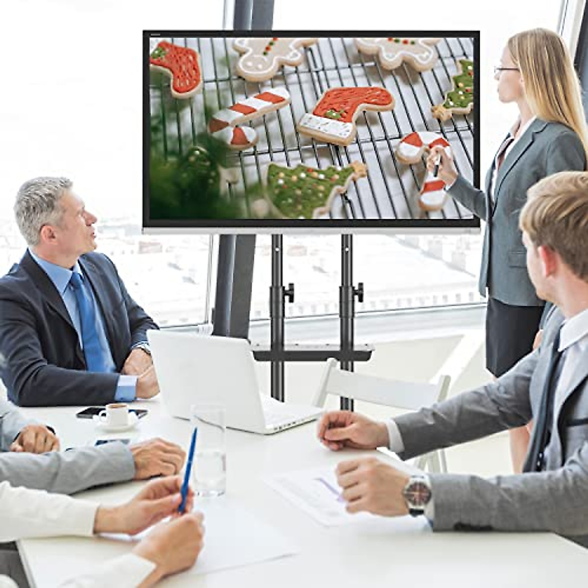 Mobile TV Stand with Wheels for 32-80 Inch LCD LED 4K Flat Screens with Wheels - Height Adjustable TV Cart Rolling TV Stand with Laptop Shelf, Outdoor TV Stand - Max VESA 600x400, Black