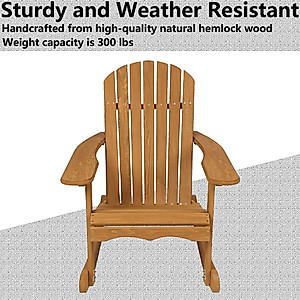 LuxenHome Rocking Chair Outdoor, Rocking Adirondack Chair, Canadian Hemlock Wood Adirondack Chairs, Patio Outdoor Rocking Chairs, Lounge Chairs for Outside, Brown Finish Lawn Chairs