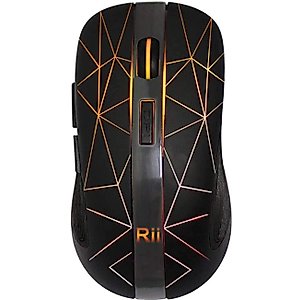 Rii RM200 2.4G Wireless Mouse with USB Nano Receiver, 5 Buttons Rechargeable Mouse,Colorful Backlit RGB Gaming Mouse for Notebook,PC,Computer-Black