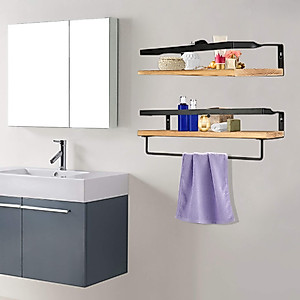 LONABR Floating Wall Shelves Rustic Floating Shelf for Bathroom Kitchen with Removable Towel Bar|Easy to Install, Decoration and Storage|Set of 2 Brown (Set of 2)