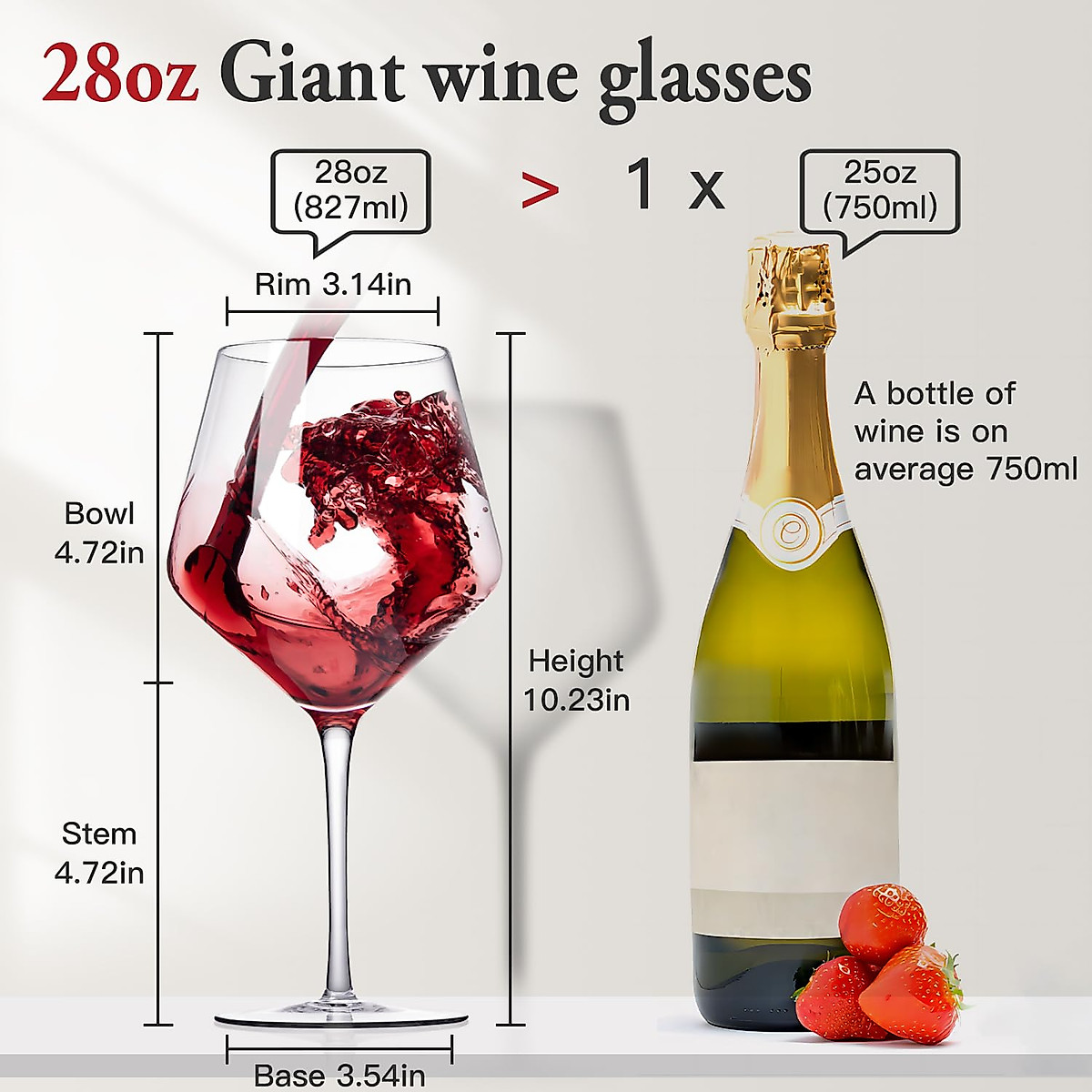 Cyrelwing Large Red Wine glasses set of 4-28oz Extra Large Red Wine Glasses set of 4 with stem-Hand Blown Crystal Big Red Wine Glasses-Light,Thin,Wine tasting Large Cabernet Sauvignon Glasses