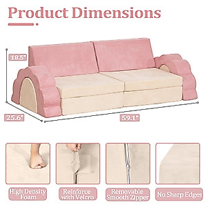 LOAOL Kids Couch, Modular Kids Play Couch, Multifunctional Foam Toddler Couch for Playroom, Imaginative Convertible Foam Couch for Creative Girls and Boys, Kids Couch Toddler Sofa